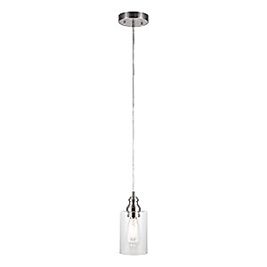 Gruenlich Pendant Lighting Fixture for Kitchen and Dining Room, Hanging Lighting Fixture, E26 Medium Base, Metal Construction with Clear Glass, Bulb not Included, 1-Pack Nickel