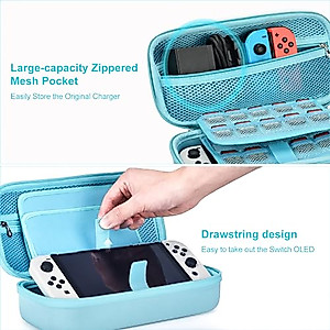 innoAura Switch OLED Case 19-in-1 Bundle with Carrying Case, Game Organizer, Screen Protector, Stand and Thumb Grips (Blue)