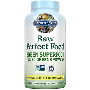 Garden of Life Raw Perfect Superfood Juiced Greens Powder Capsules, Non-GMO, Gluten Free, Vegan Whole Dietary Supplement, Organic, Sprouts Probiotics, 240 Count
