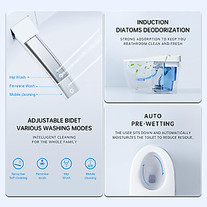 Smart Toilet,Auto Flush, Heated Bidet with Temperature Controlled Wash Functions, Pre-Wet, Warm Air Dryer, Soft Closing Seat,Energy-Saving Electric Tankless Toilets with LED Display