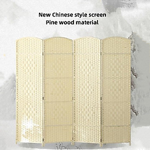 Modern Room Divider Panels，4 Panel Folding Wooden Privacy Screen, Freestanding Partition Screens for Bedroom Living Room Office (Top and Bottom Hollowed Out Milky White,66.9 * 15.7 in)