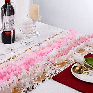 Luinabio 12 Pack 43.2 ft Wedding Artificial Silk Wisteria Vine Fake Hanging Flower Vine Garland Wall Plants Flower String for Home Outdoor Wedding Party Arch Garden Wall Home Decor, White and Pink