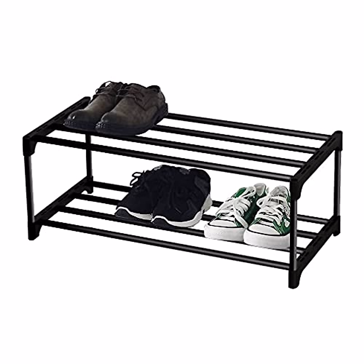 XIANGLV Shoe Rack, 2-Layer Shoe Rack Small, Can Hold 6 Pairs Of Shoes, Shoe Shelf Storage Organizer,Anti-Rust Coating, Suitable For Dormitory, Rental House, Balcony, stacking up (2 Tier), Black