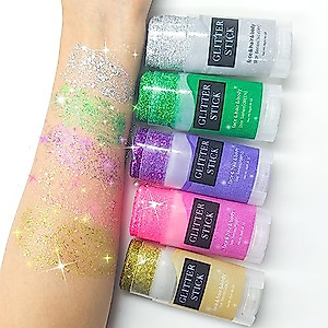 Erinde Silver Body Glitter Stick, Singer Concerts Face Shimmer Glitter Gel, Mermaid Chunky Glitter Sequins, Music Festival Rave Accessories Hair Sparkling Holographic Glitter Makeup, 0.56oz