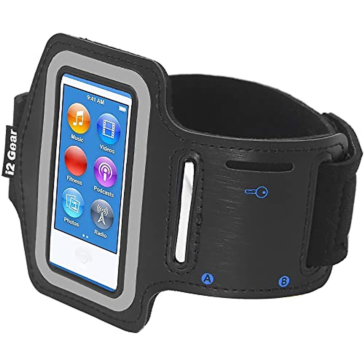 i2 Gear Adjustable Armband Compatible with iPod Nano 8th and 7th Generation Devices (Black)