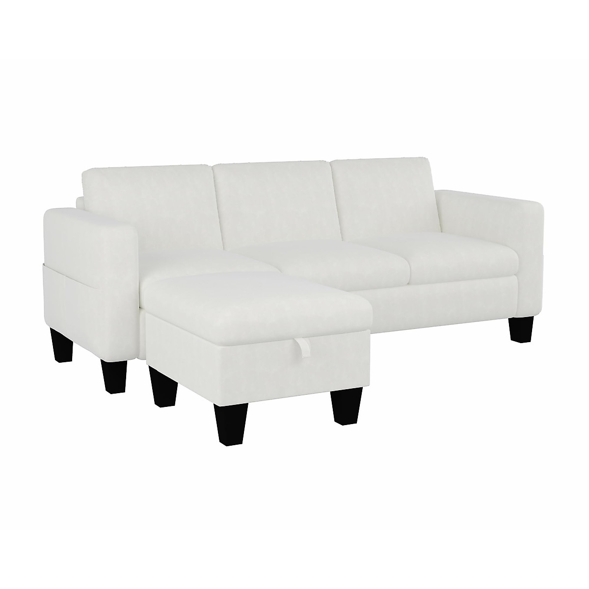 Woyomeub Sectional Sofa Couches for Living Room 78" L Shaped Sofas with Storage Ottoman Small 3 Seater Couch Velvet Fabric, Beige