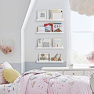 Forbena Nursery Floating Shelves for Wall, 23 Inch Long Nursery Book Shelves Set of 4, Rustic Wood Picture Ledge Shelf for Bedroom, Bathroom, Living Room, Photo Frames, Office Decor (White)