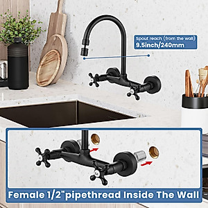 Airuida Shower Faucet Set with 8 Inch Rainfall Square Showerhead and Tub Spout Bathtub Faucet Wall Mount Kitchen Faucet Matte Black 8 Inch Center Wall Mount Faucet Kitchen with Sprayer