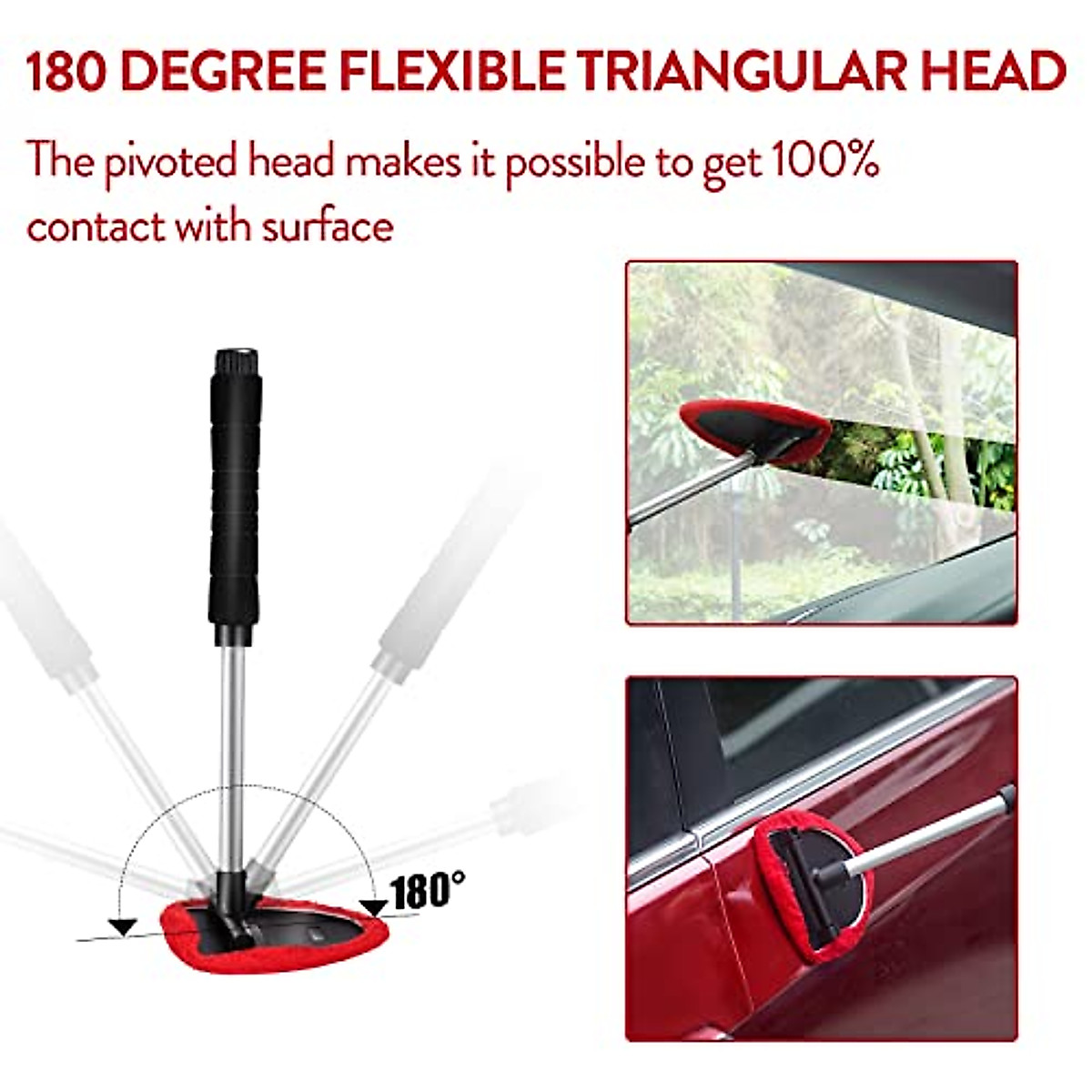 Windshield Cleaning Tool, Car Window Cleaner Windshield Cleaner with Extendable Long Handle and 3 Washable Reusable Microfiber Cloth, Mini Duster Cleaner and Brush
