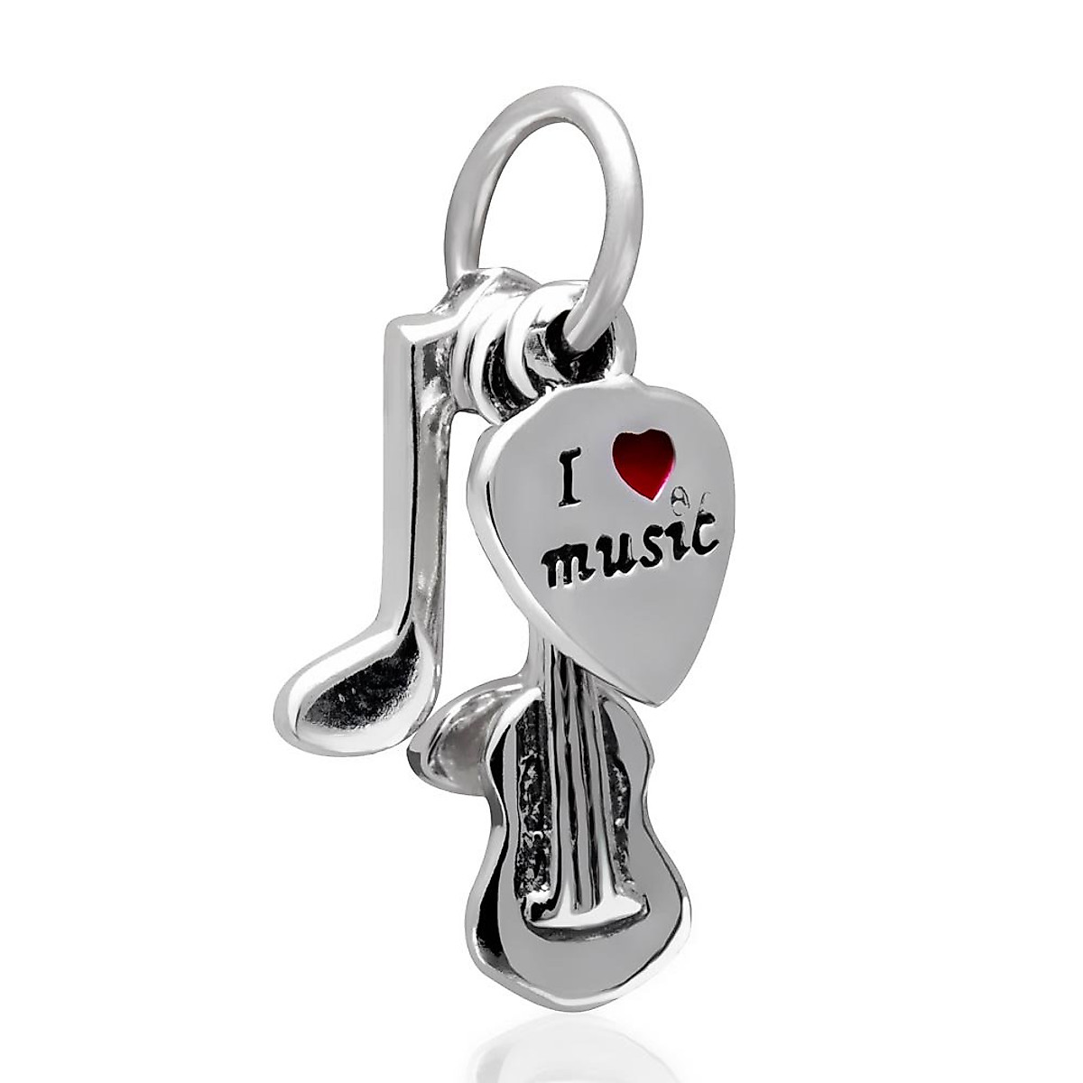 Musical Note,Guitar,I Love Music Red Enamel Heart Charm 925 Sterling Silver Bead for Pandora Charms Bracelet