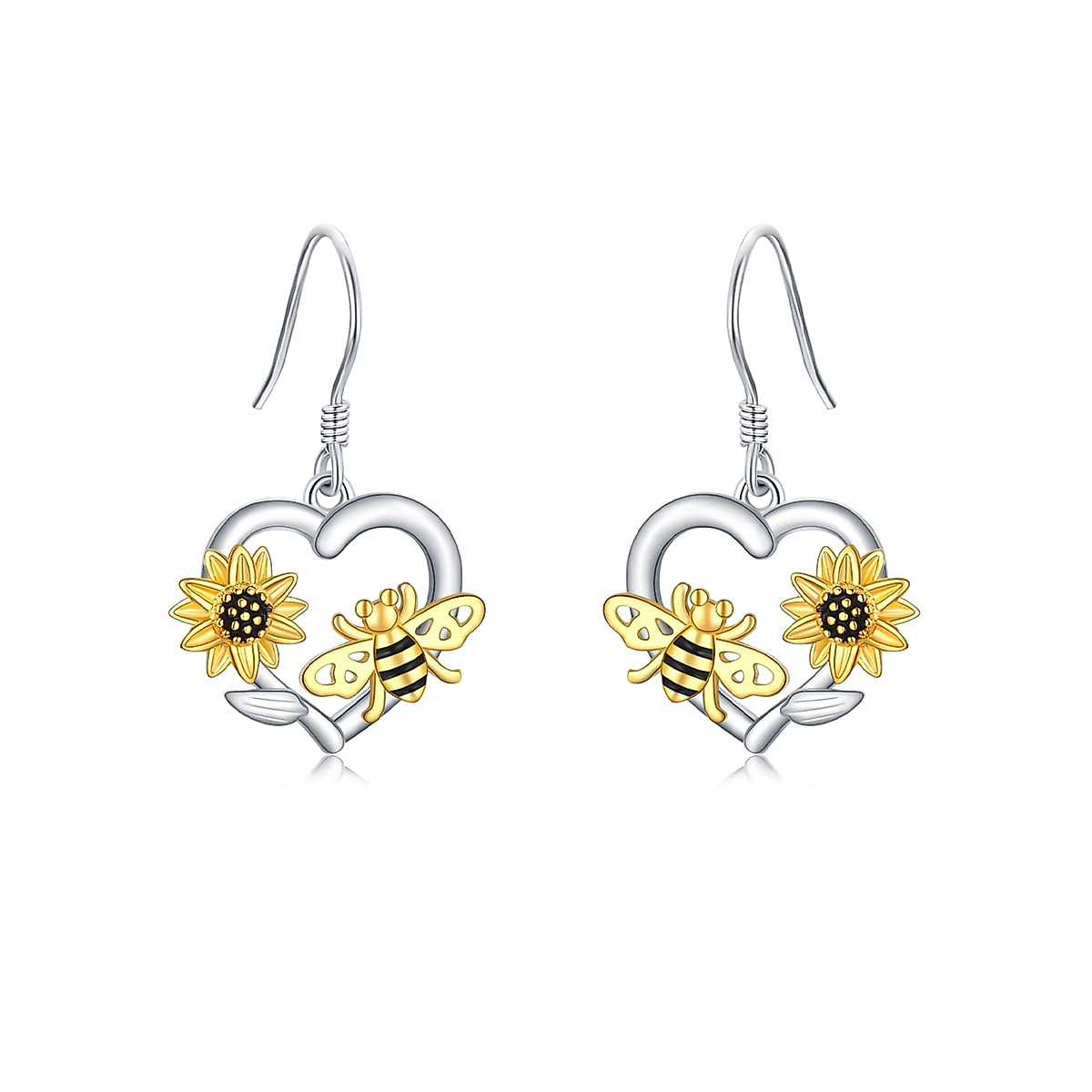 Sunflower Dangle Earrings 925 Sterling Silver Bee Drop Sunflower Earrings Hypoallergenic Christmas Thanksgiving Sunflower Bee Jewelry Gifts for Women Girls