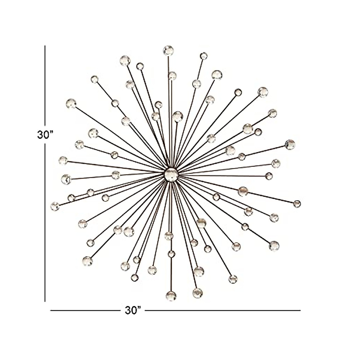 Deco 79 Metal Starburst Wall Decor with Crystal Embellishments, 30" x 3" x 30", Silver