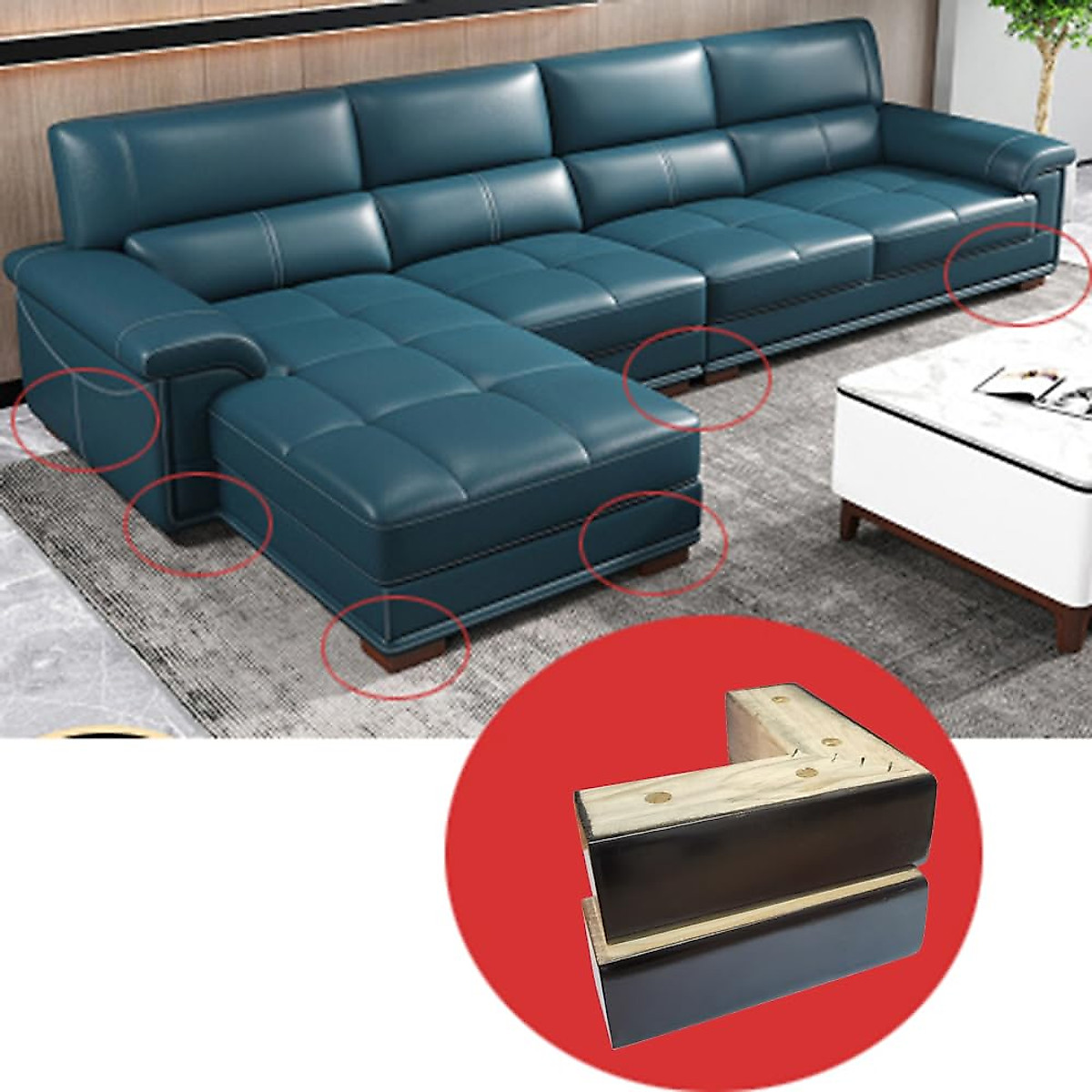 Btibpse 2 Inch Wooden Sofa/Bed Riser L Shaped Wood Furniture Legs/Couch Legs/Replacement Sofa Feet/Dresser Leg Set of 4 (L-Shaped, Black)