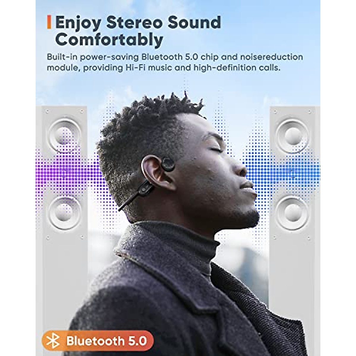 Bone Conduction Headphones, Open Ear Bluetooth Earbuds with Mic, Sweatproof Wireless Bone Conducting Headset, Inductivv Earphones with microphone for Running, Cycling, Gym, Hiking, Driving and Sports