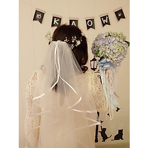 SAMKY Elegant 1T 1 Tier Ribbon Cascade Waterfall Veil - White Elbow Length 28" V197