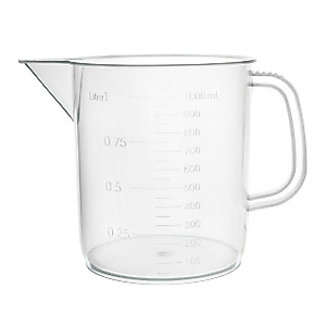 EISCO Plastic Pitcher, 1000mL (1L) - Short Form, Euro Design - Molded Graduations - Chemical Resistant & Autoclavable Polypropylene - Measuring Jug