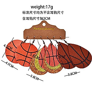 3 Pairs Lightweight Sporty Style Leather Football Drop Dangle Earrings Hook Glitter Soccer Rugby Basketball Baseball Layered for Women Sports Jewelry-Basketball