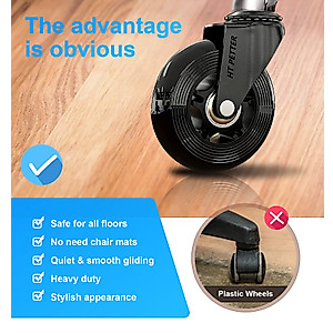 HT PETTER Office Chair Wheels, Universal Rubber Steel Chair casters, 3 inch Heavy-Duty casters,100% No Scratches, Suitable for All Floors, Including Hardwoods and Carpets,Set of 5
