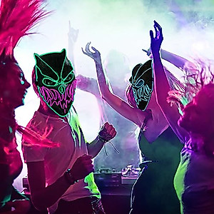 SZILBZ Halloween Mask Purge,Scary Mask LED Light Up Mask Cosplay,3 Lighting Modes,for Halloween Festival Cosplay Costume Parties Carnival for Boy Girls(Blue) (Age range is >15 years)