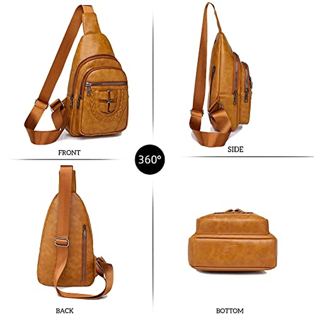 Leather Sling Backpack Chest Crossbody Shoulder Bag Travel Daypack for Men and Women Black Large