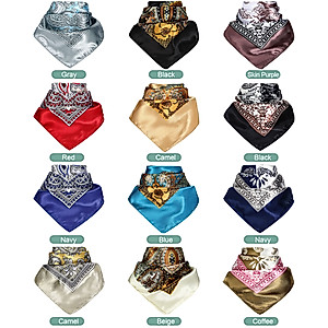 JaGely 12 Pcs 35" Satin Square Large Head Scarves Silk Like Neck Scarf Vintage Bandanas Satin Hair Scarf Neckerchief(Classic Style)