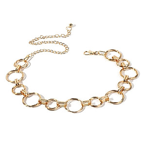 COLORFUL BLING Simple Adjustable Gold Silver Belt Chain Metal Punk Waist Chain Long Tassel Link Circle Round Dress Belt Body Chain Party Wedding Daily Jewelry-Circle Gold