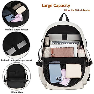 Caoroky knight College School Bag for Men Women Laptop Backpack 15.6 Inch Anti Theft Travel Daypack Large Elementary Middle High Bookbags for Teens Girls Boys Students-Medium,off-white