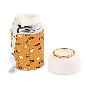 CUPADA Animal Paws Summer Food Jar for Hot and Cold, Footprint Yellow Insulated Food Jars Vacuum 17OZ with Folding Spoon for Work Trip Picnic Camping