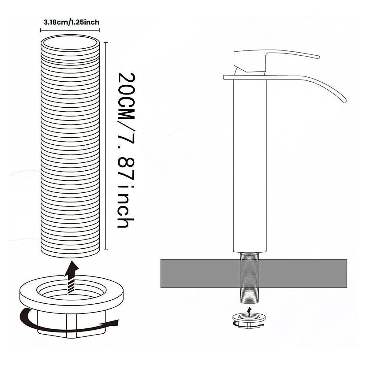 8 inch Extra Length Shank Nuts Faucet Tap Mounting Hardware Part 20cm