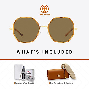 Tory Burch TY6092 332873 55MM Honey Wood/Solid Brown Irregular Sunglasses for Women + BUNDLE With Designer iWear Eyewear Kit