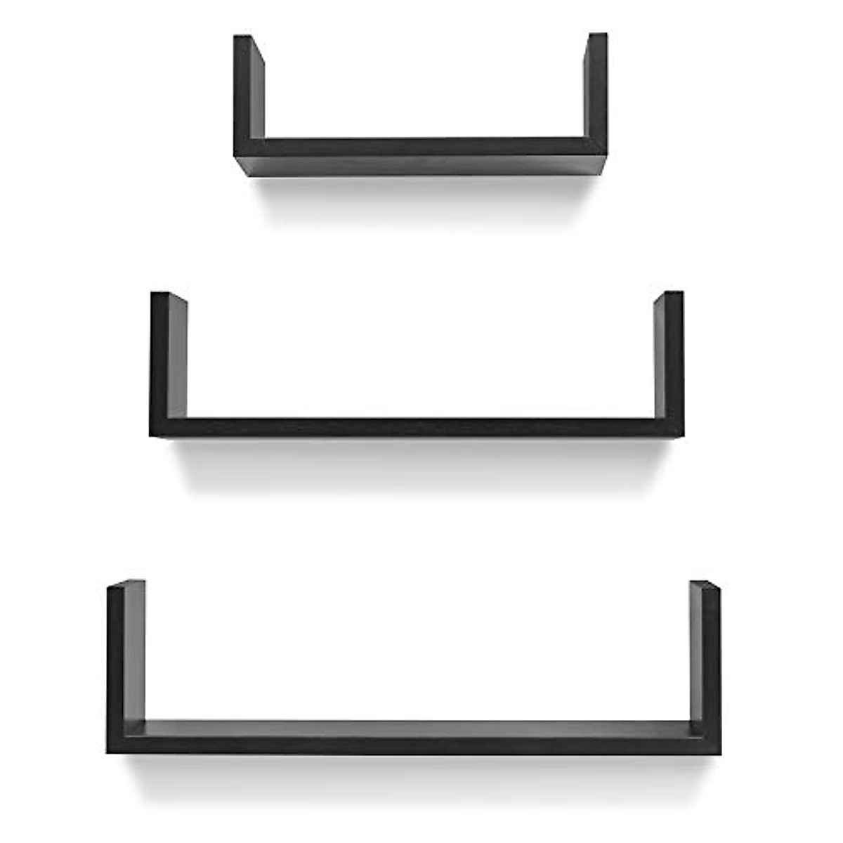 Americanflat Black Floating Shelves - Set of 3 - U Shaped Wall Mounted Display Ledges for Bedroom, Living Room, Bathroom, Kitchen, and Office