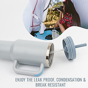 C&Y Company Tumbler With Straw and Handle 40oz, 40oz Tumbler With Silicone Straw, Leakproof Lid, Spill Proof Lid, Insulation Double Wall Stainless Steel Tumbler With Handle (Sky Blue)