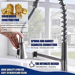 Kitchen Faucet with Soap Dispenser, 24.6" Commercial High Arc Tall Modern Single Handle Spring Kitchen Sink Faucet with Pull Down Sprayer, Modern Rv Kitchen Faucets with Deck Plate, Brush Nickel