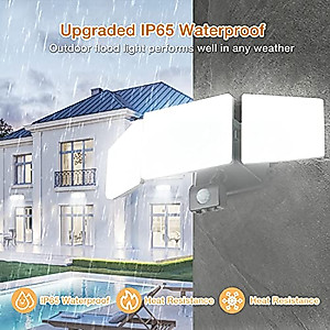 DLLT 50W Security Lights Motion Outdoor, LED Flood Light Fixture with 3 Adjustable Heads, IP65 Waterproof, 6000K Daylight Super Bright Exterior Lights Wall Mounted for Garage, Yard, Porch, Garden