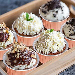 Gejoy 200 Pack Aluminum Foil Cupcake Baking Cups 5oz Rose Gold Cupcake Liners Dessert Cups with Lids Disposable Cupcake Cups Mini Cake Containers Flan Molds Tin Mini Muffin Liners for Wedding Birthday