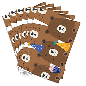 CENTRAL 23 Kids Wrapping Paper - 6 Sheets of Gift Wrap for Boys - Cute Animals - Party Bear Wrapping Paper Baby Shower - For Birthday - For Son, Grandson, Nephew - Comes With Fun Stickers