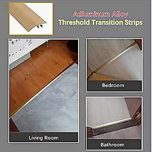 Funmaypoon Aluminum Floor Transition Threshold Strip Door Threshold Interior/Carpet/Tile/Floor Reducer Doorway Edge Trim for Laminate Floor Mat Carpet and Vinyl Tile 1 3/4" (43mm) Wide(90cm)(Gold)