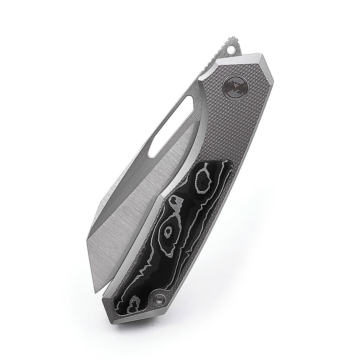 Miguron Knives M Keryx II Front Flipper Folding Knife 3.18" Hand Ground Rubbed Satin M390 Blade Titanium With Silver Carbon Fiber Inlay Handle Pocket Knife MGR-605CSRII