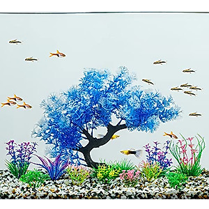 MyLifeUNIT Fish Tank Decorations, 15 Pack Artificial Aquarium Plants Tree Set for Fish Tank Decor (Bule Set)