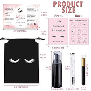 60PCS Lash Shampoo Bottles and Brushes Set, 10pcs Foam Pump Dispenser, 10pcs Nose Pore Deep Cleaning Brush, 10pcs Eyelash Extension Tube Brush, 10pcs Extension Aftercare Instructions Cards, 10pcs Lash