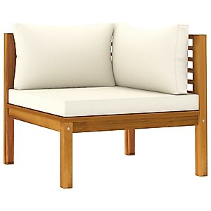 vidaXL Outdoor Sectional Corner Sofa with Cushion in Cream White, Solid Acacia Wood, Customizable Configuration, Comfortable and Durable Patio Furniture