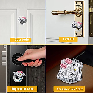 YOLRIND Car Push Start Button Cover, Cute Cat Bling Car Accessories for Women Engine Push to Start Button Cover Interior Accessories Decor (Pink)