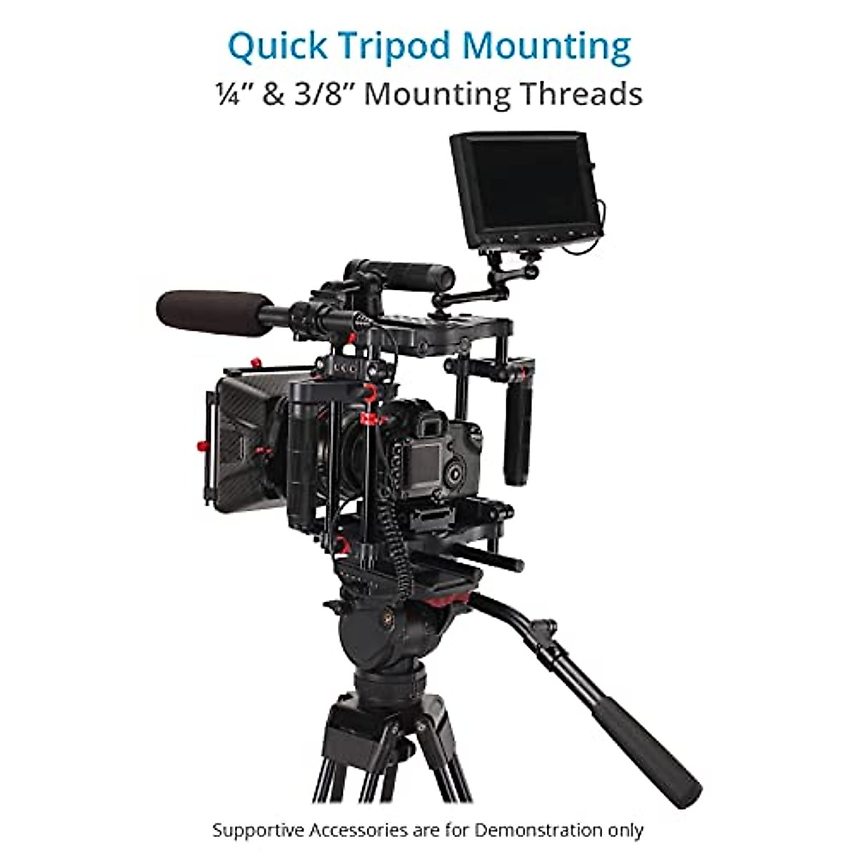 Filmcity Power Video Camera Cage Rig for DSLR/DSLM Cameras. Ergonomic & Secure Support, Adjustable Grip Handles. Quick Mounting, Multiple Accessory Threads, 1/4"-20 & 3/8"-16 Tripod Threads (FC-CTH)