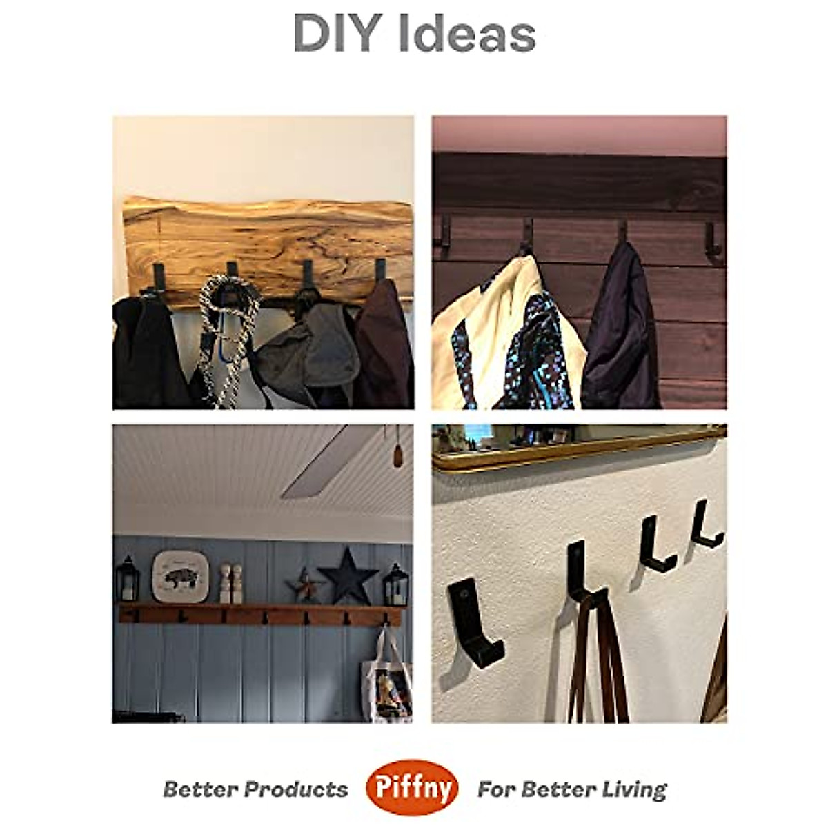 Piffny 6 Pack Heavy Duty Coated Stainless Steel Hooks for Indoor & Outdoor Use (Black)