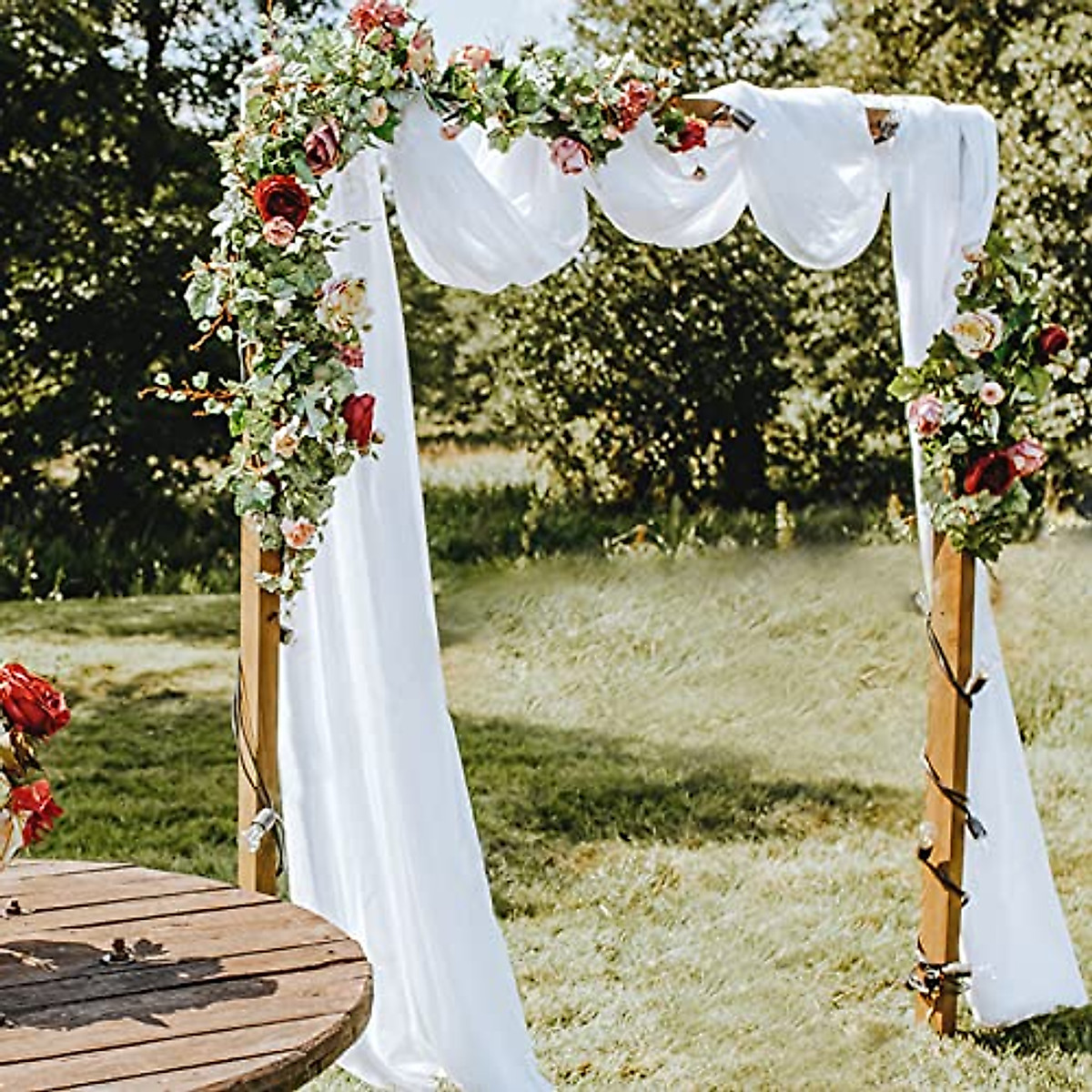 PARTISKY Wedding Arch Draping Fabric,2 Panel 28" x 19Ft White Wedding Arch Drapes Sheer Backdrop Curtain for Wedding Ceremony Party Ceiling Decor