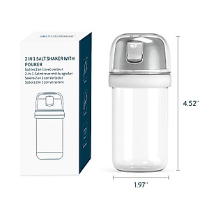 KTCHENDAO 2 in 1 Glass Salt Shaker with Side Pour Spout, Built-in Lid to Slow Down Dampness with Mearsuring Marks, Elegant Borosilicate Glass Salt Dispenser for Kitchen,BPA Free,4oz (White)