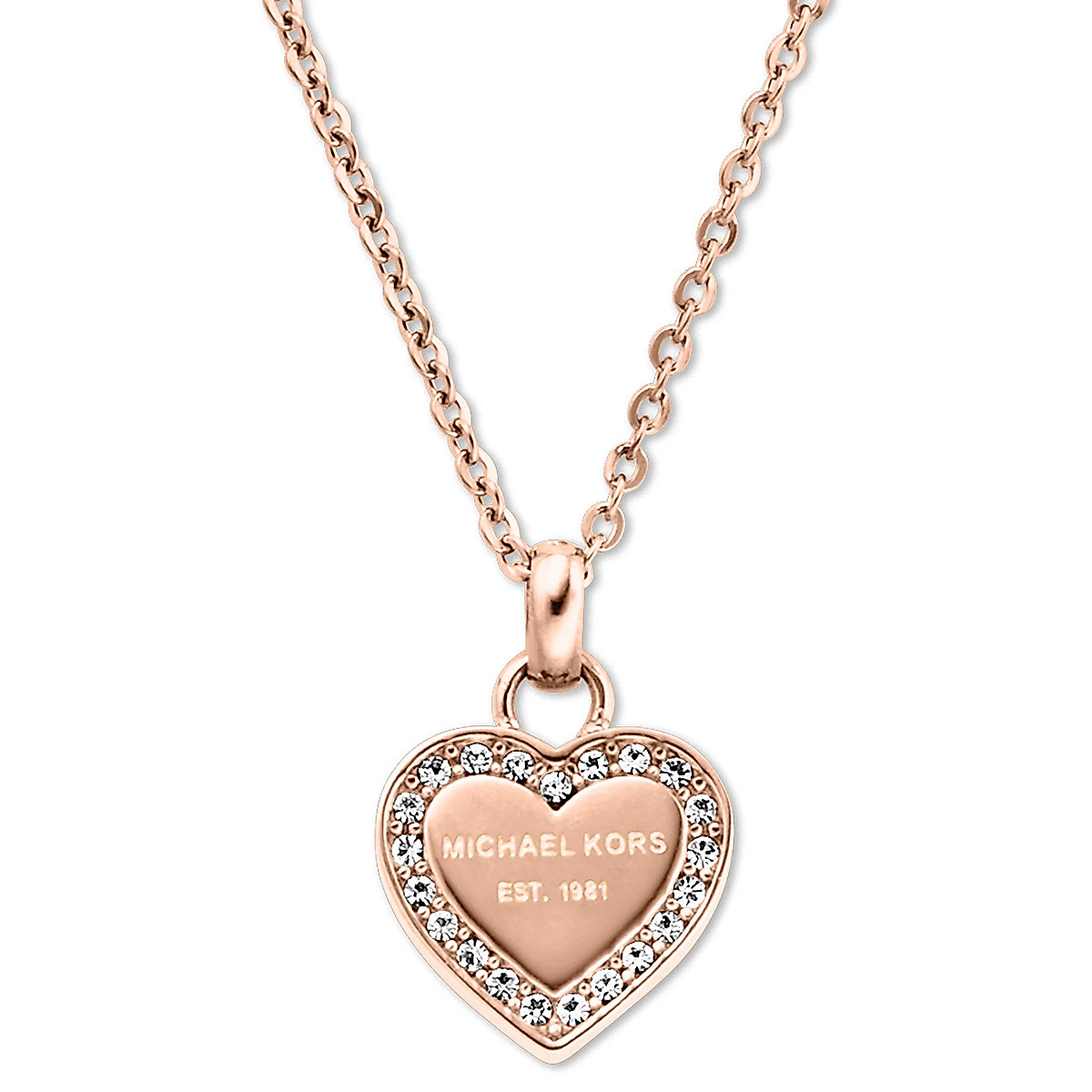 Michael Kors Stainless Steel and Pavé Crystal Heart Pendant Necklace for Women, Color: Rose Gold (Model: MKJ3971791)