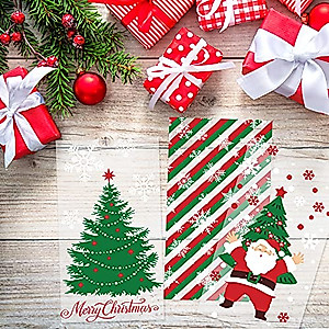 SUPERLELE Christmas Cellophane Bags 168 PCS with 180 PCS Twist Ties 8 Assorted Styles as Gift Box Santa Snowman Pattern Snack Bags for Treat Candy Goodie Christmas Party Supplies