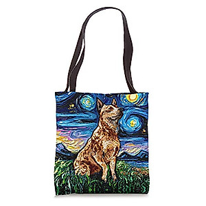 Red Heeler Starry Night Impressionist Cattle Dog Art by Aja Tote Bag