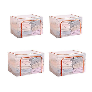 GUO FENG DIAO Steel Frame Storage Box Transparent Storage Box Quilt Storage Box Folding Wardrobe PVC or Nylon Fabric Extra Large Storage Bag (Orange Waterproof: 66L x 2Pcs + 80L x 2Pcs)